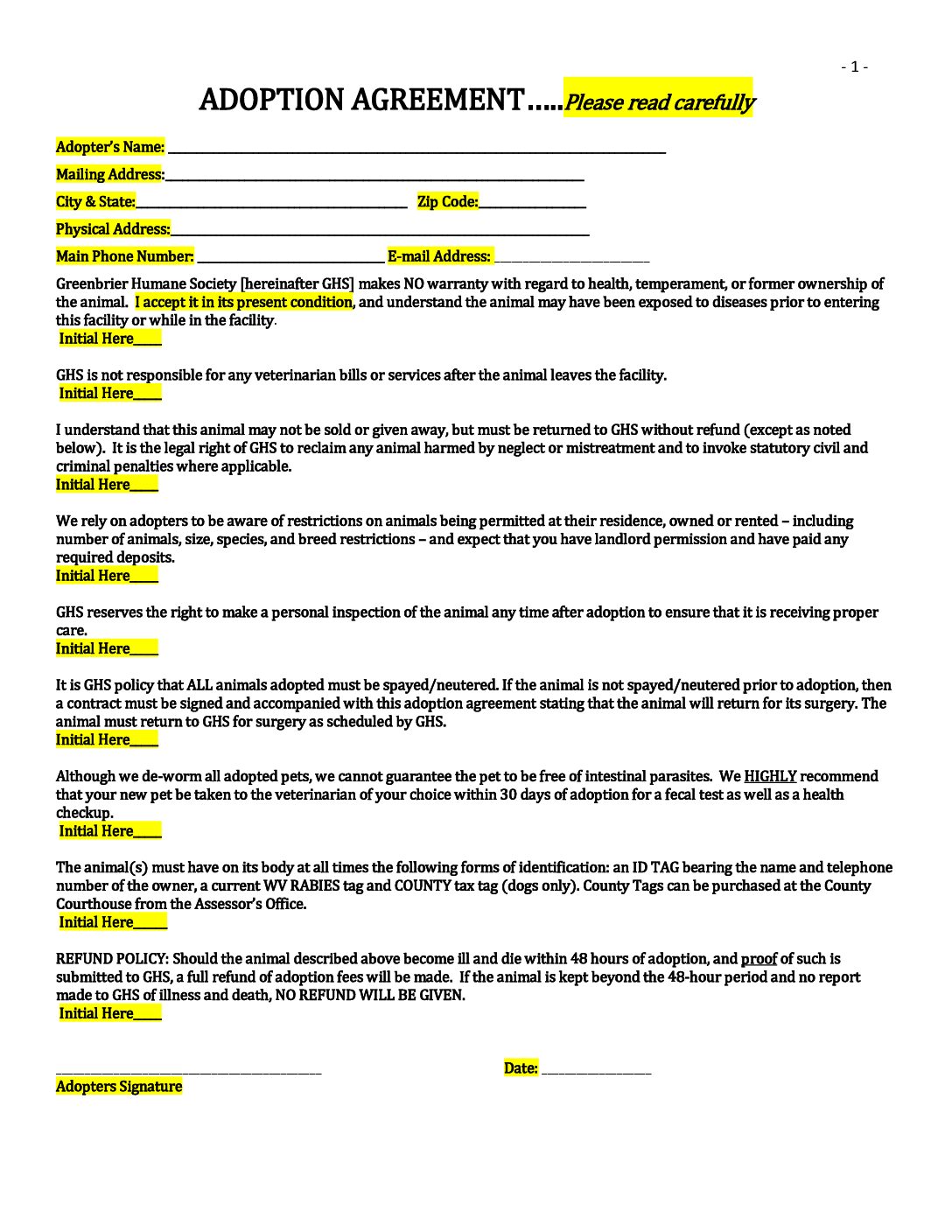 Adoption Info - Greenbrier Humane Society